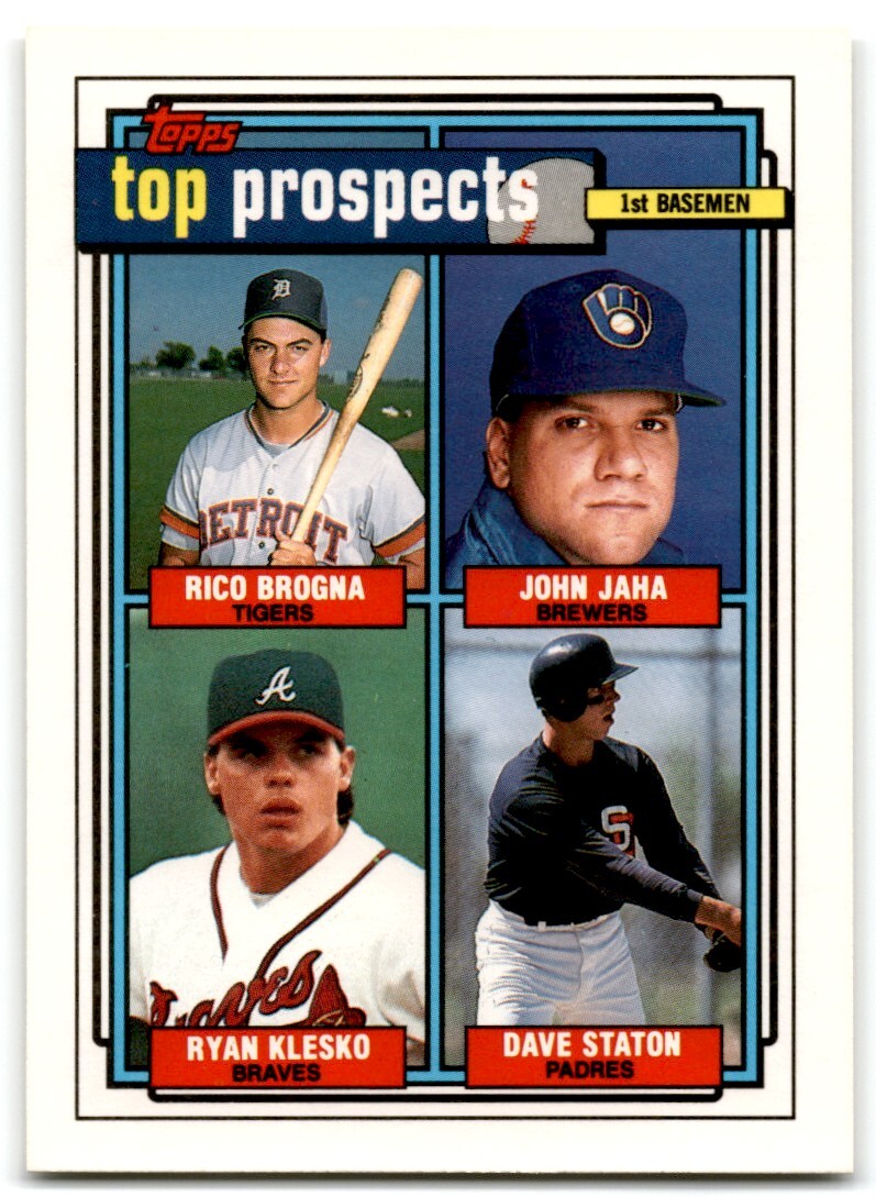 1992 Topps Rico Brogna/John Jaha/Ryan Klesko/Dave Staton Rookie Detroit ...
