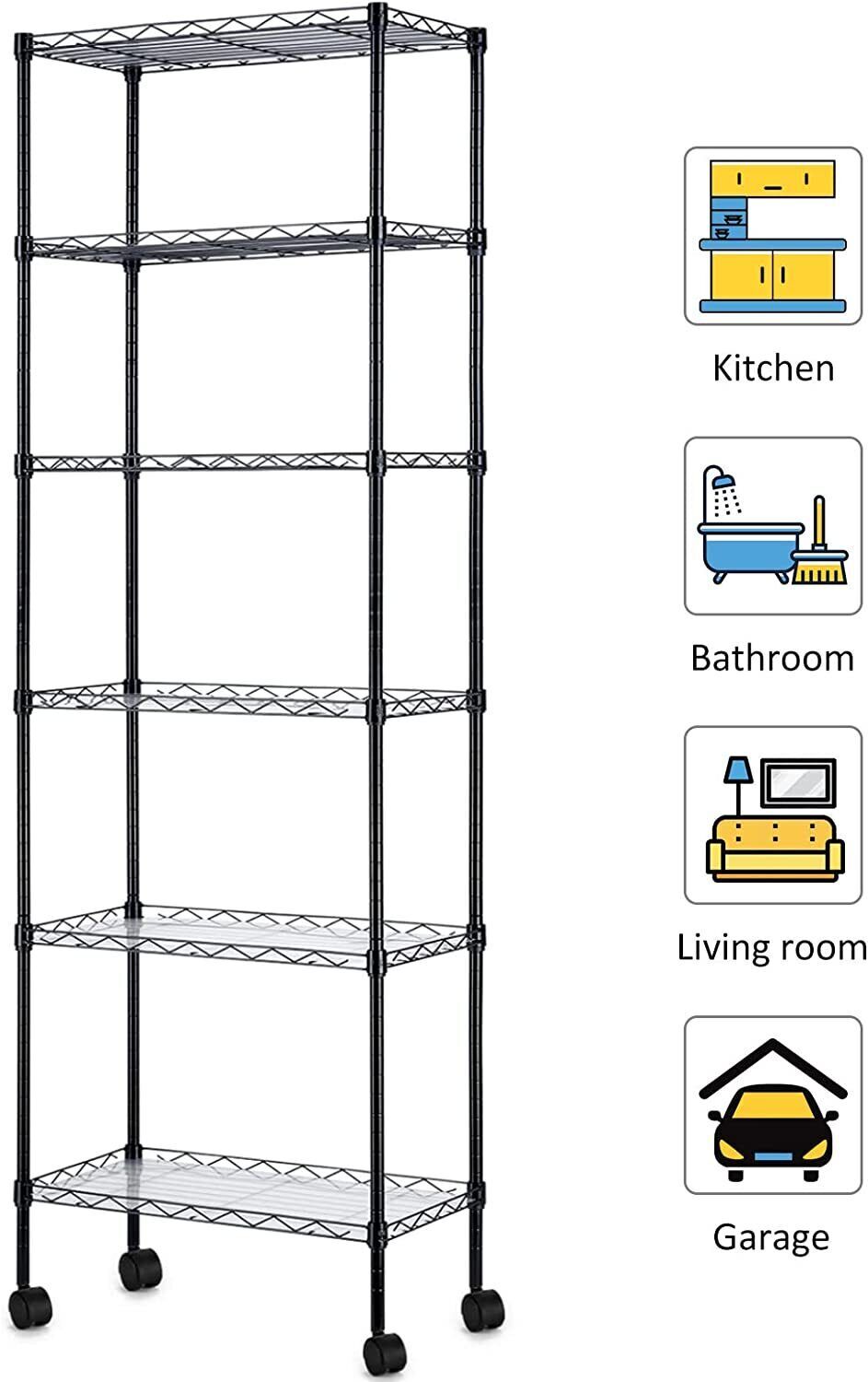Heavy Duty 6 Tier Wire Metal Commercial Storage Shelf Shelving Rack w ...