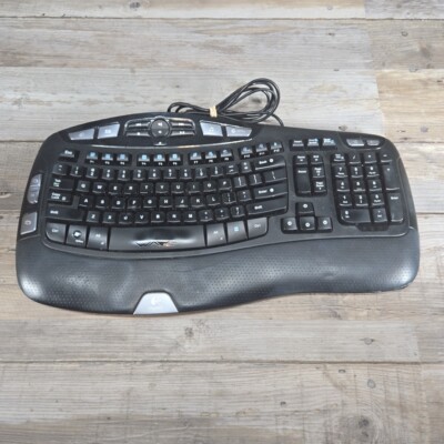 Logitech Wave Y-UV90 Ergonomic Wired Corded USB Multimedia Keyboard | eBay