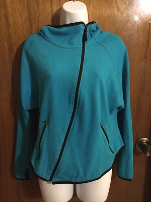 Onzie Womens Jacket One Size Turquoise Hooded Asymmetrical Zip Dolman ...