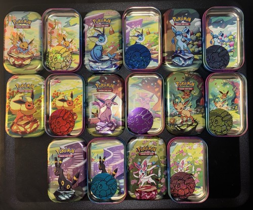 POKEMON Prismatic Evolutions Mini Tin Complete Set (8) W/ Cards & Coins ...