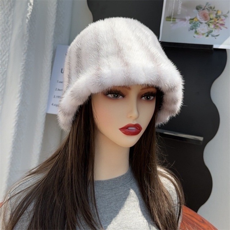 Women's Real Mink Fur Hat Bucket Hat Bowler Hat Warm Beanies Outdoor ...