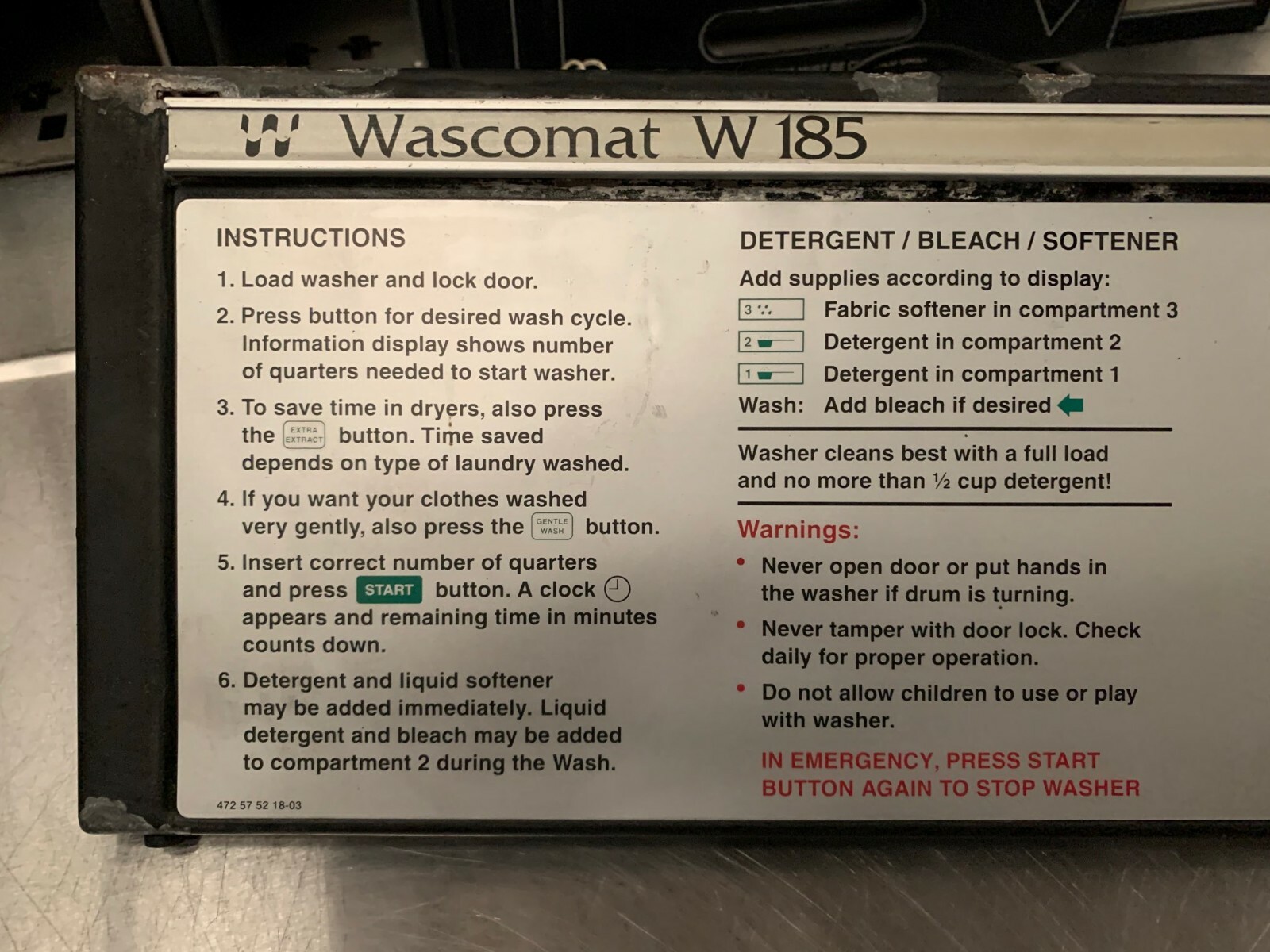 WASHER W185 GIANT FACEPLATE w/ CABLE HARNESS WASCOMAT [USED] | eBay