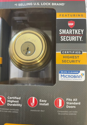 Kwikset Smartkey Security Deadbolt - Keyed Both Sides - Polished Brass | eBay