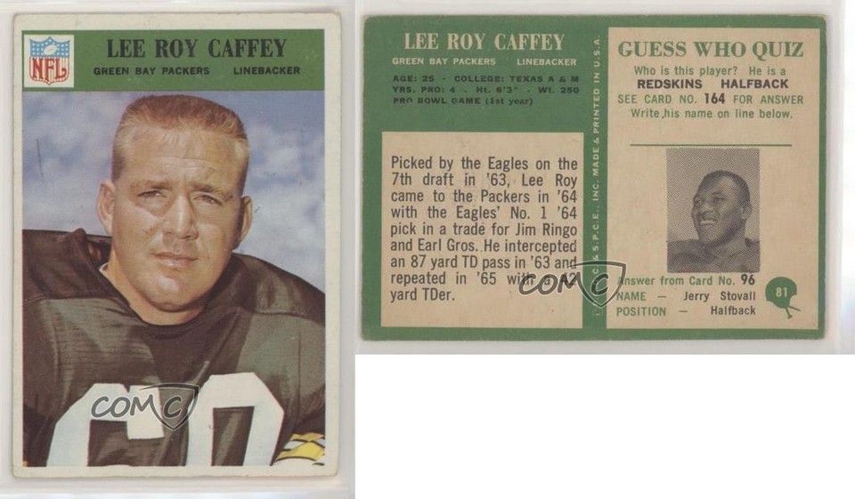 1966 Philadelphia Lee Roy Caffey #81 Rookie RC 1m8 | eBay