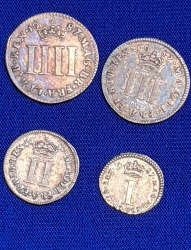 1687 James II MAUNDY SET 4d,3d,2d,1d Silver Coins collectable NVF ...