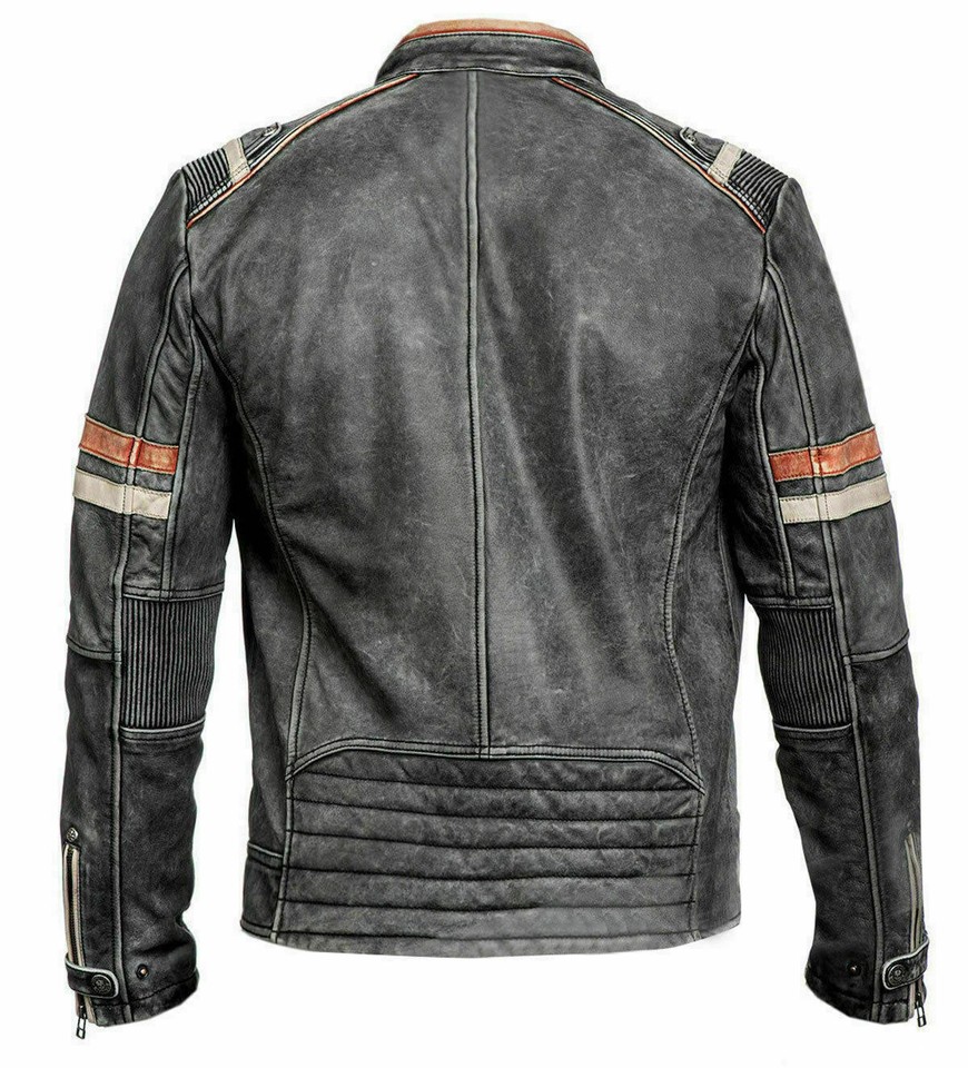 Mens Vintage Retro 2 Real Leather Biker Motorcycle Distressed Cafe ...