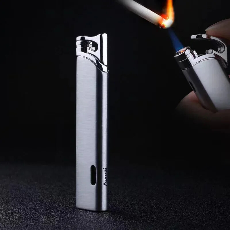 Ultra Thin Refillable Butane Lighter Small Metal Windproof Jet Torch ...