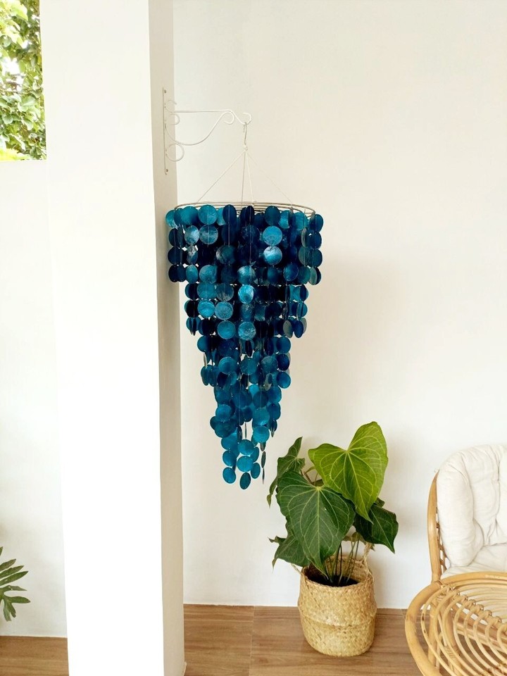 Blue Capiz Shell Chandelier wind chime, Gift For Her | eBay