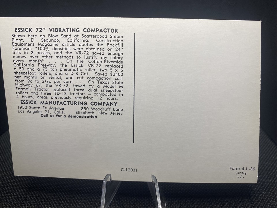 Essick Vibrating Compactor Construction Postcard E5 | eBay