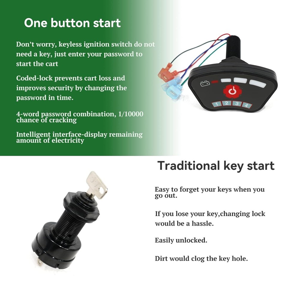 Golf Cart 36V-48V Keyless Ignition Switch Fits For E-Z-GO Club Car ...