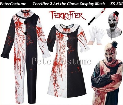 Terrifier 2 Art the Clown Costume Dress Bloody Jumpsuit Mask Cosplay ...