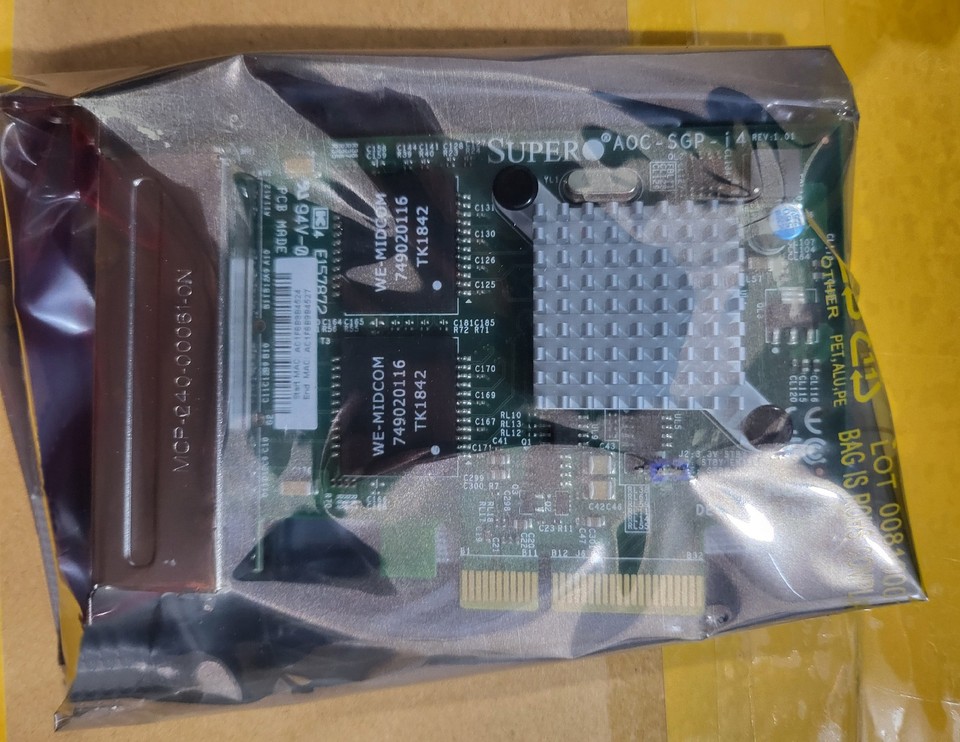 SUPERMICRO AOC-SGP-I4 (INTEL I350-T4V2) QUAD PORT Gigabit NIC w/BOTH ...