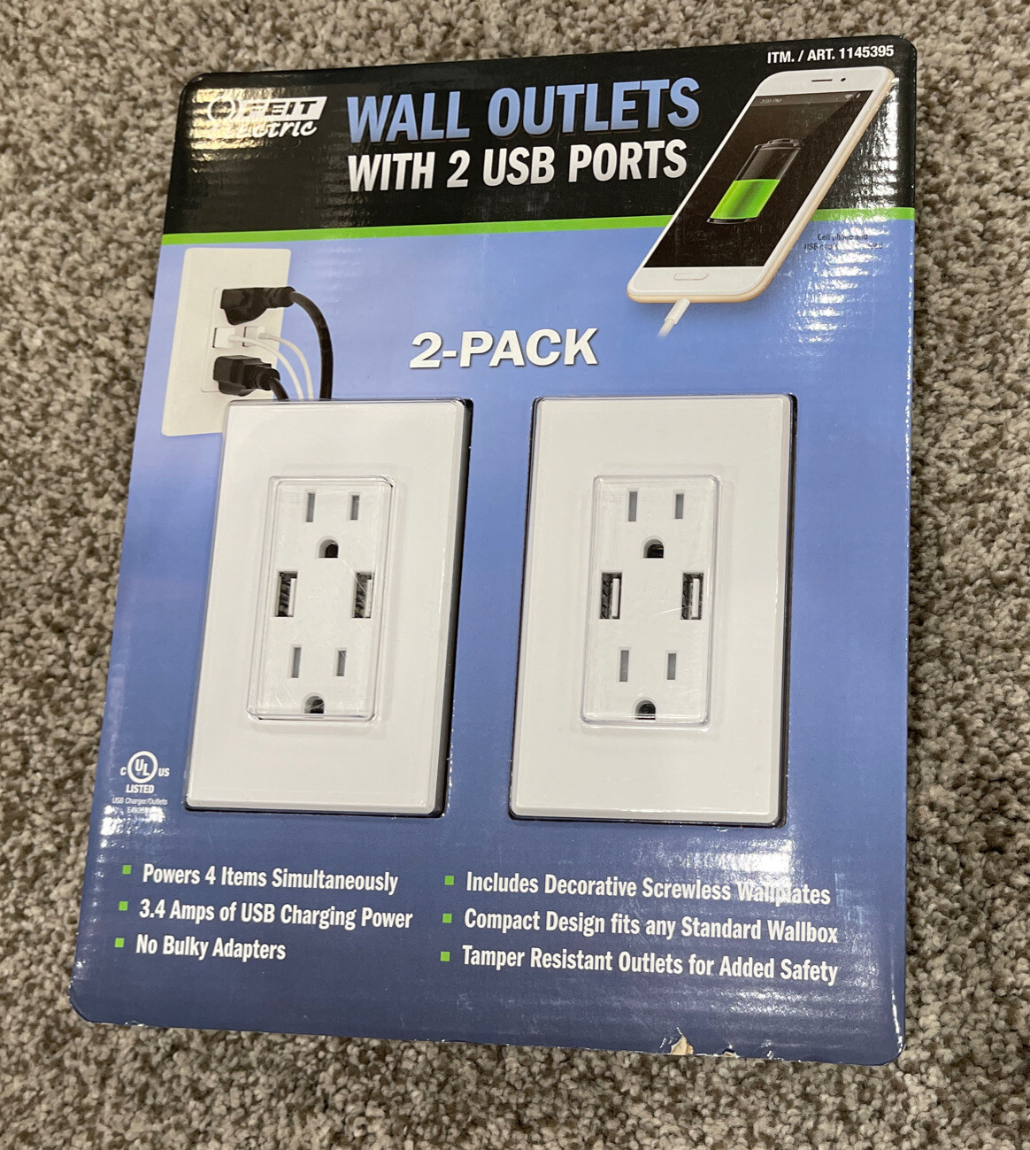 Feit Electric Wall Outlets With 2 USB Ports Charging outlet 3.4 Amps ...