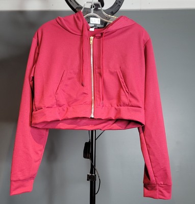Women Hoodies Long Sleeve Zip Crop Tops Basic Hooded Crip Sweatshirt ...