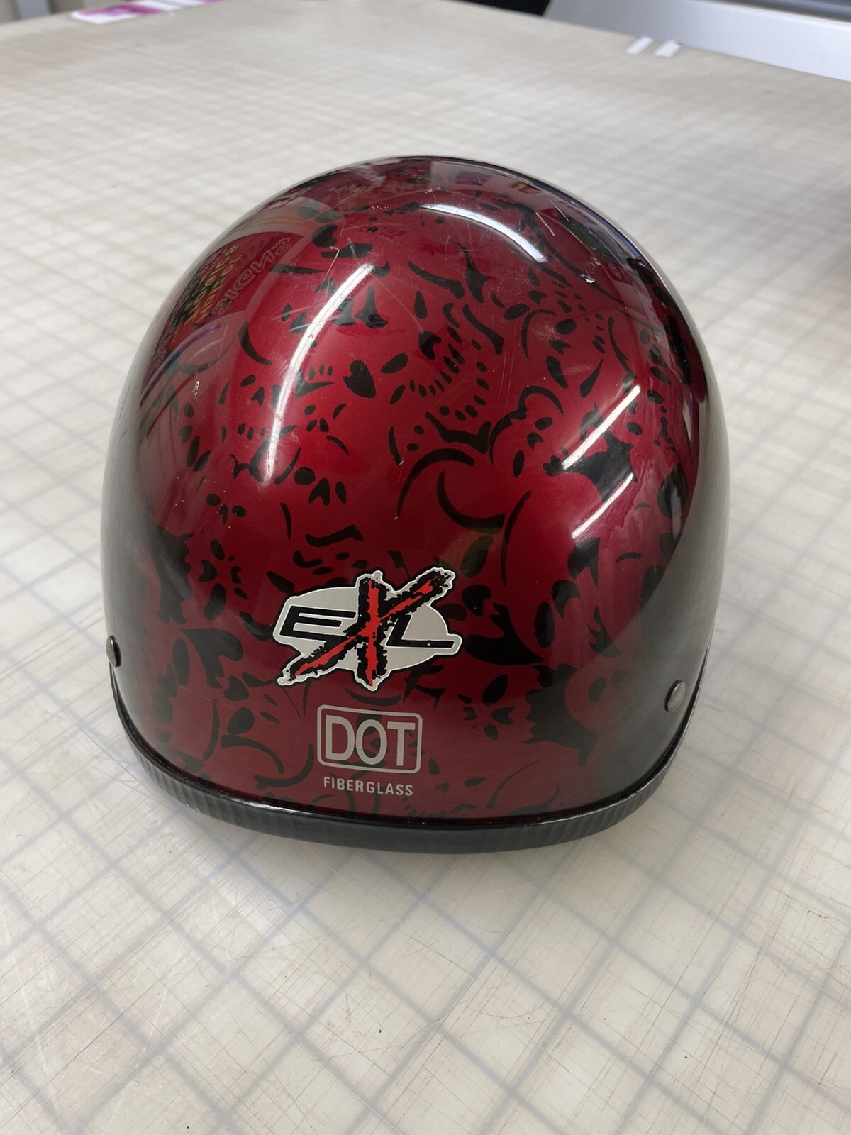 HCI Motorcycle Half Helmet Red & Black Skull Graphic ABS DOT XS | eBay