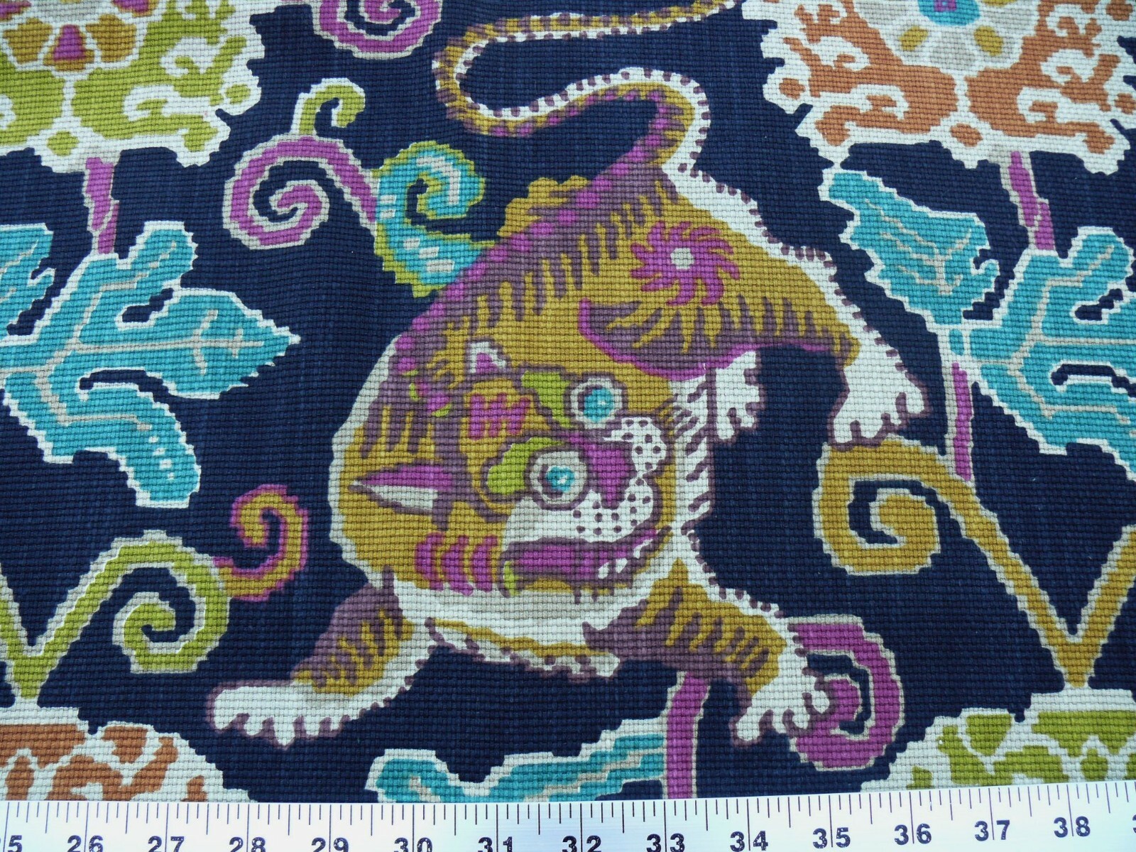 1Y SHISHI TIGER ON PEONY CLOUD 100% COTTON BLACK TURQUOISE PINK MSRTP88 ...