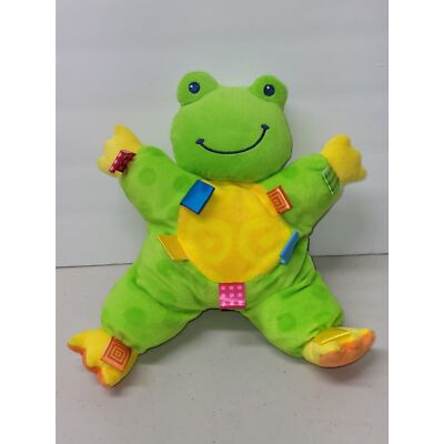 Taggies Frog plush baby toy green yellow satin tags tabs label lovey ...
