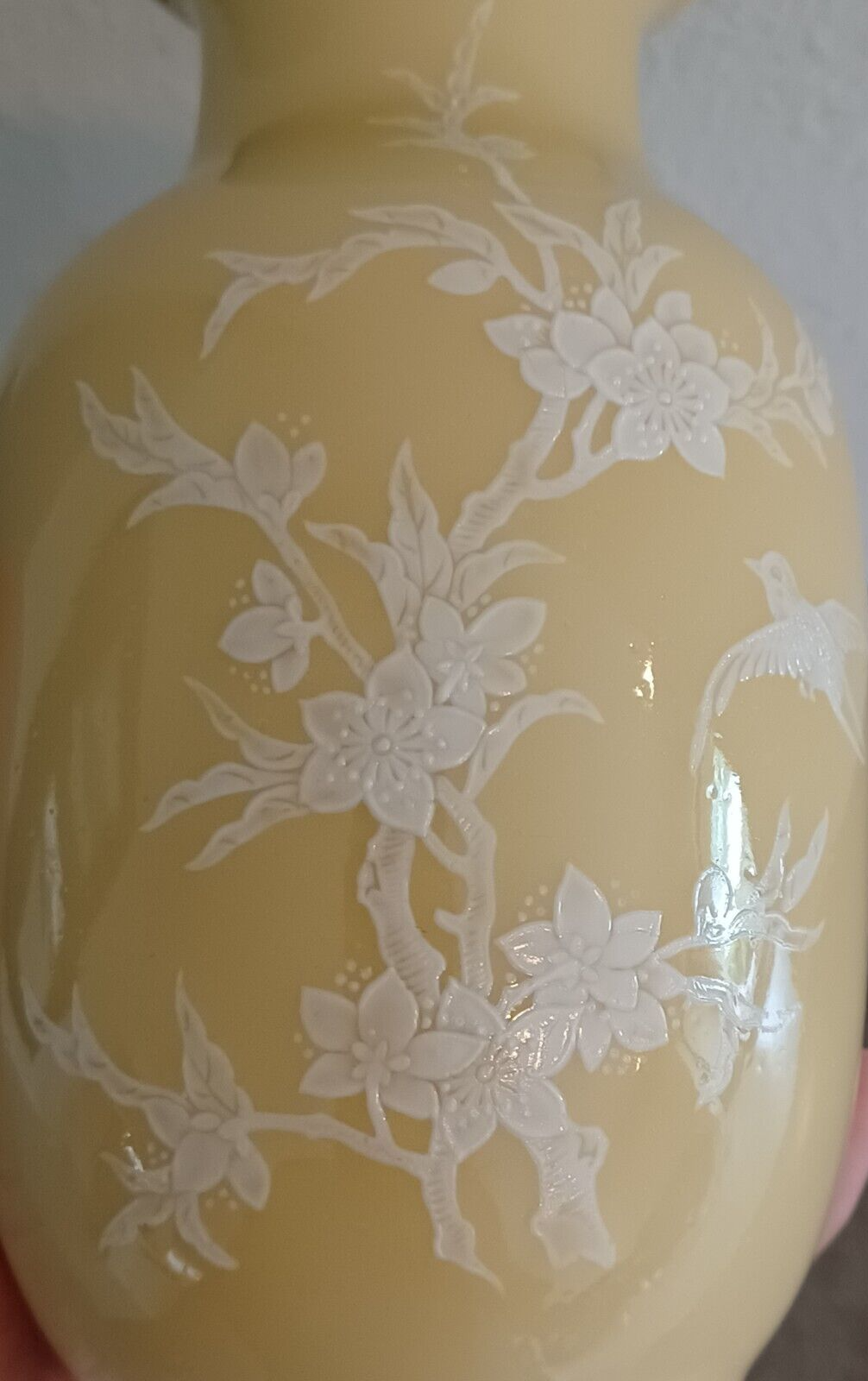 Yellow Chinese Porcelain Vase Painted With White Enamel 6" Tall Vintage ...