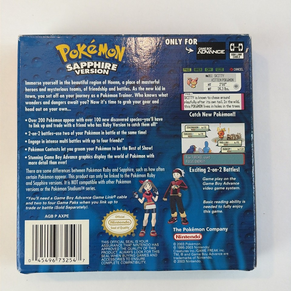 Pokemon Sapphire Gameboy Advance AUTHENTIC Complete in Box CiB New ...