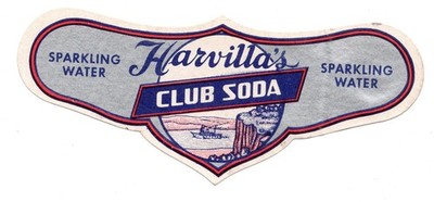 c1940 Harvilla’s Club Soda Sparkling Water Bottle Label Red Blue Design ...