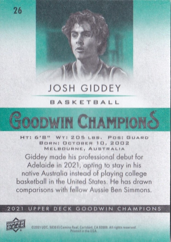 2021 Upper Deck Goodwin Champions JOSH GIDDEY #26 Base Basketball OKC ...