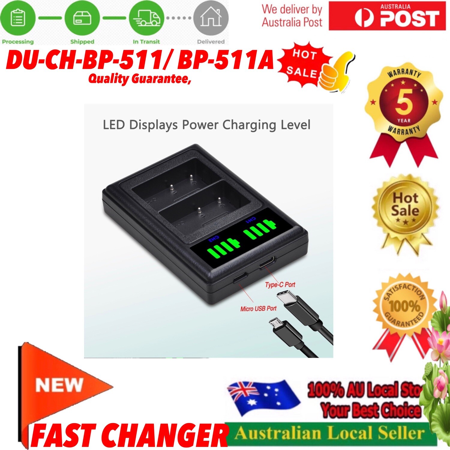 2x BP511A BP51 Battery + USBC &Charger for Canon EOS 300D 5D 20D 30D ...