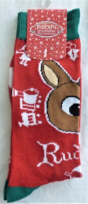 RUDOLPH the Red Nosed Reindeer Crew Socks by BIOWORLD Fits Shoe Size 8 ...