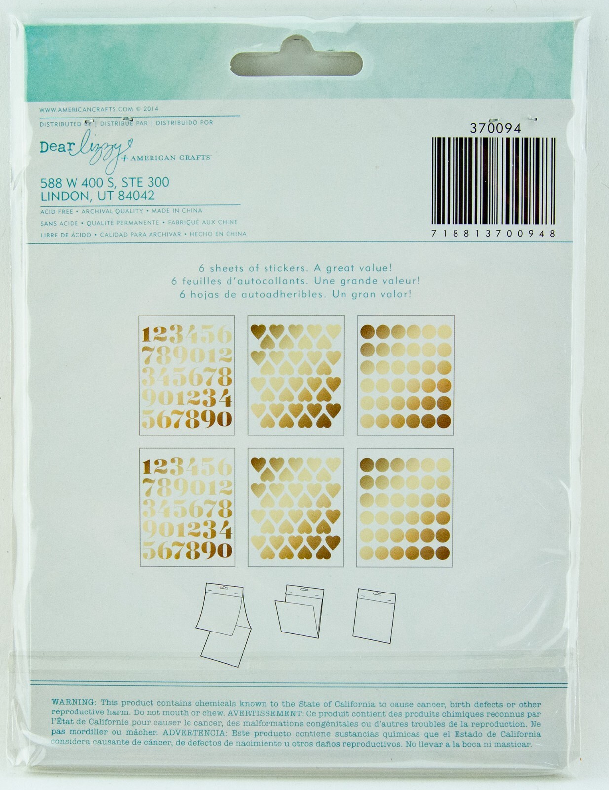 4pk Lot American Crafts Dear Lizzy Gold Foil Stickers Numbers Hearts ...