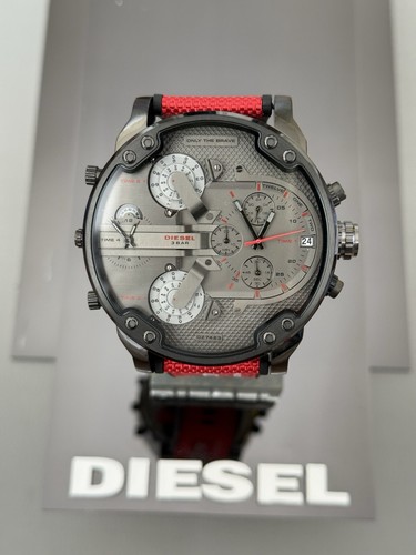 NEW DIESEL DZ7423 MR. DADDY 2.0 GUNMETAL/BLACK/RED/NYLON CHRONOGRAPH ...