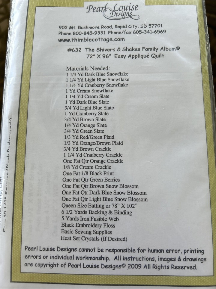 Pearl Louise Designs The Shivers & Shakes Family Album Appliqué Quilt ...