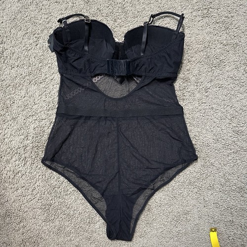 NWT Cosabella Lusso Black Pink Embroidered L’amour Teddy Sheer Bodysuit ...
