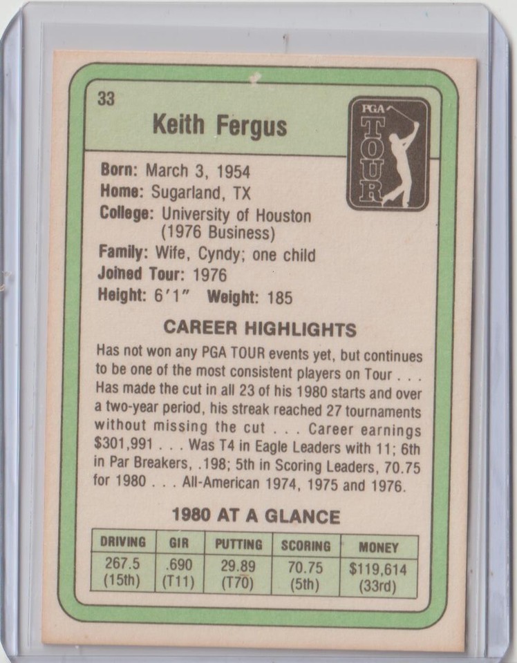 1981 DONRUSS GOLF PGA TOUR KEITH FERGUS RC #33 | eBay