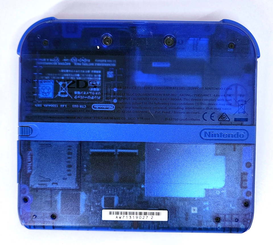 Nintendo 2DS Crystal Blue - Transparent/Clear Handheld System Great ...
