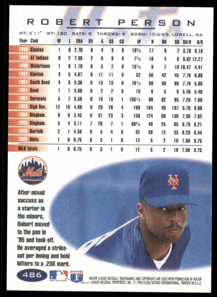 1996 Fleer #486 Robert Person | eBay