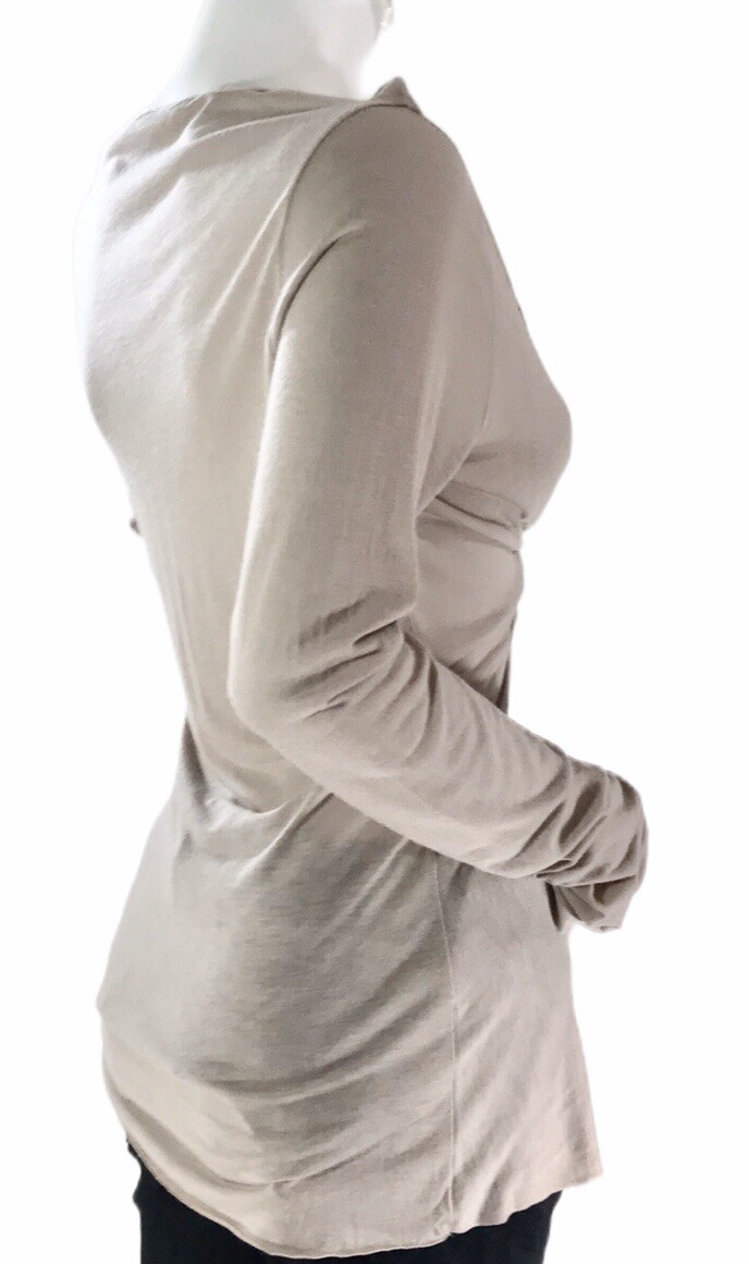 Velvet Beige Long Sleeve Twist Front Wool Blend Tissue Tee Shirt Top ...