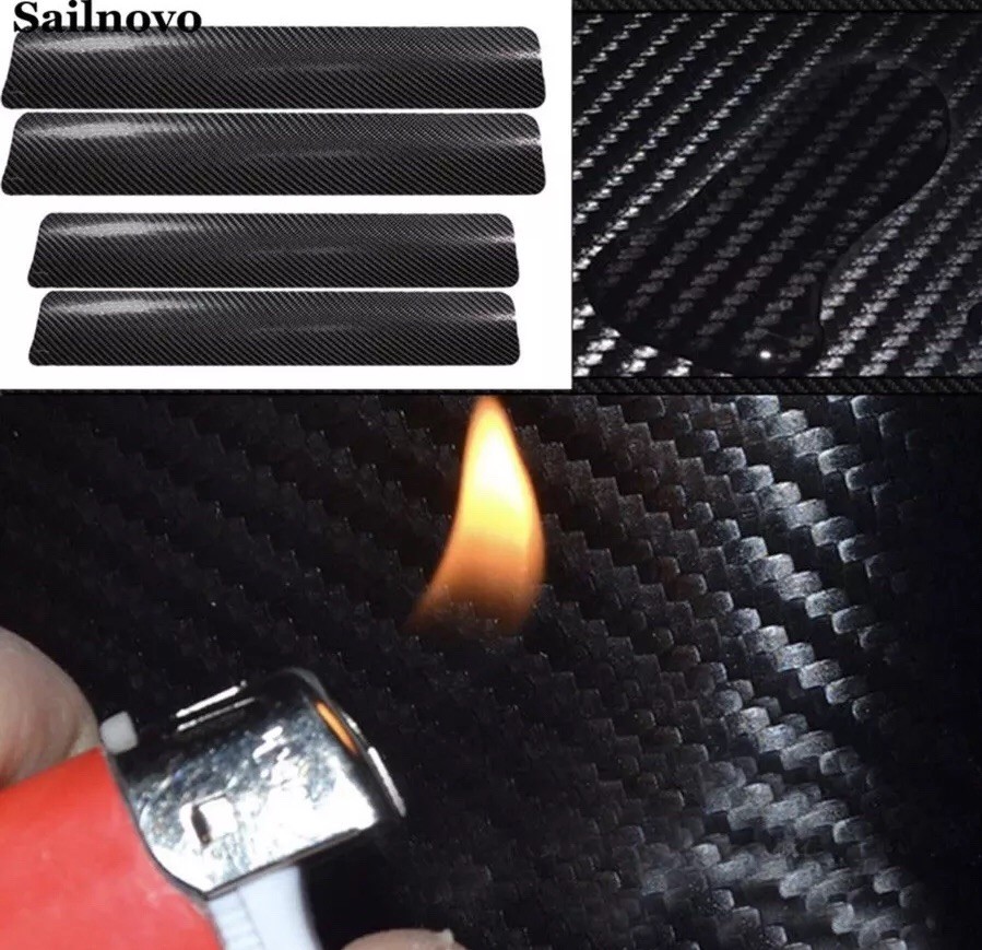 4x Car Black Carbon Fiber Scuff Plate Door Sill Cover Panel Step ...