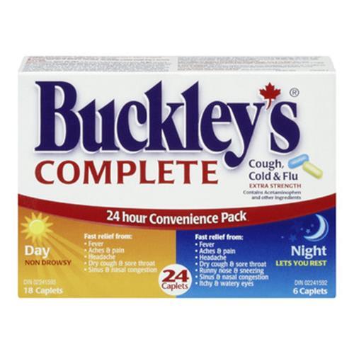 BUCKLEY'S COMPLETE 24 Extra Strength COUGH COLD & FLU CAPLETS DAY NIGHT ...