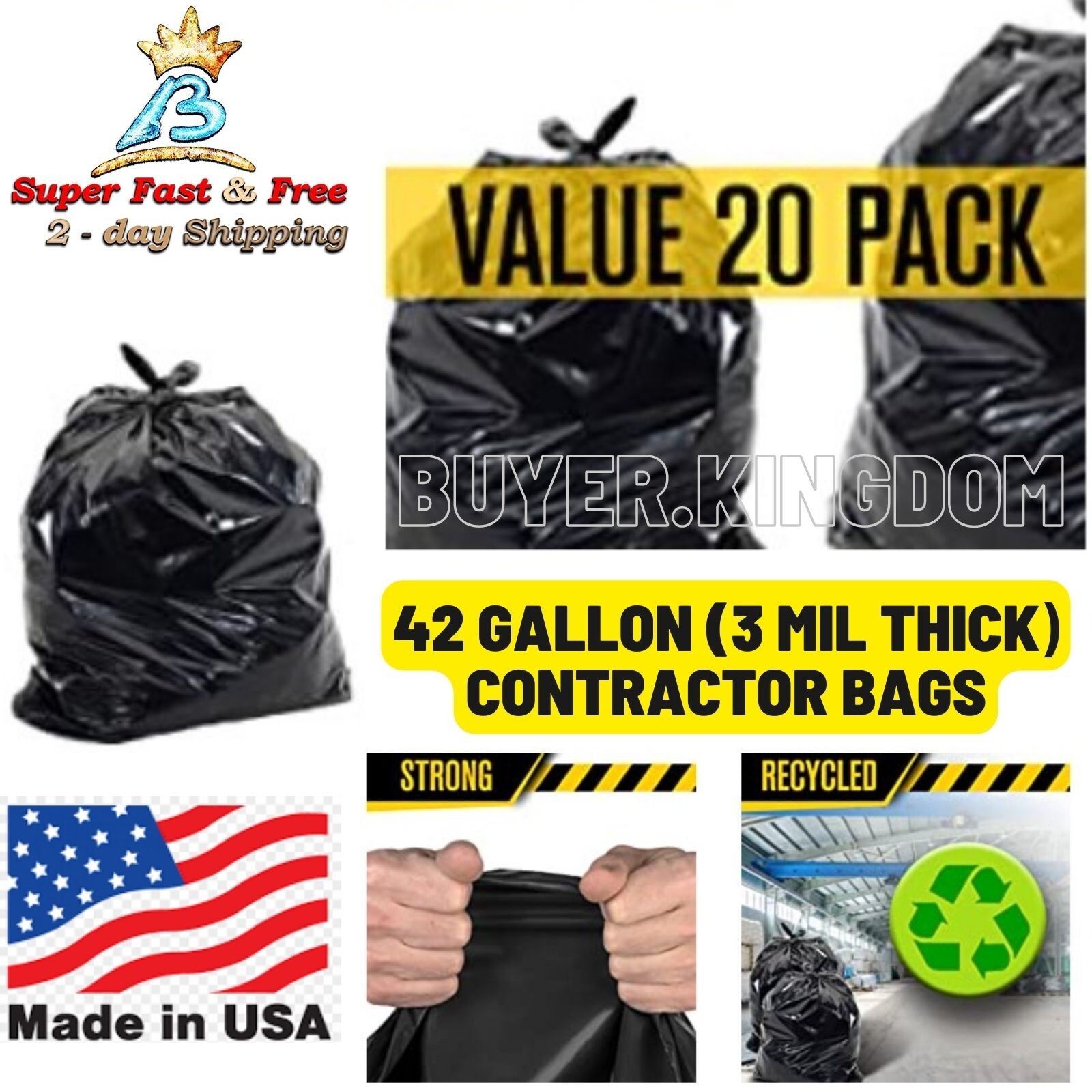 Heavy Duty Contractor Trash Bags Tough Garbage Disposal Plastic Sac Bag ...