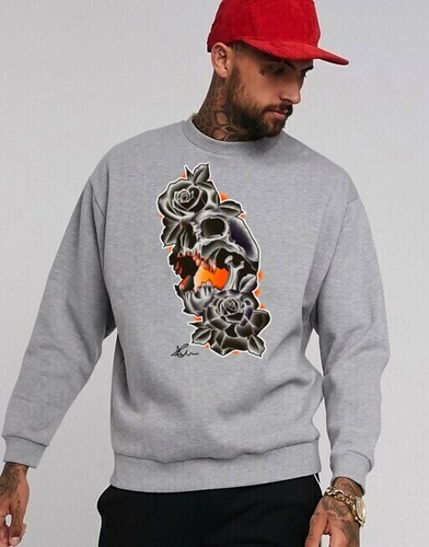 Nouveau Pull Crew Cranshaw Skull Gris Petit-3XL Fabriqué Aux États-Unis ...