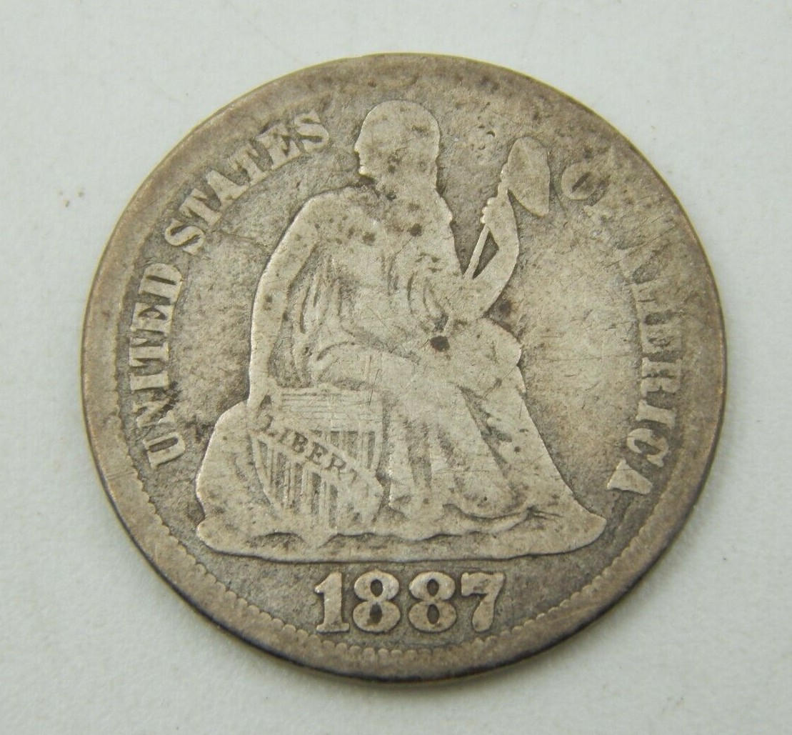 1887 Seated Liberty Dime 10c Fine US Silver Coin (330) | eBay