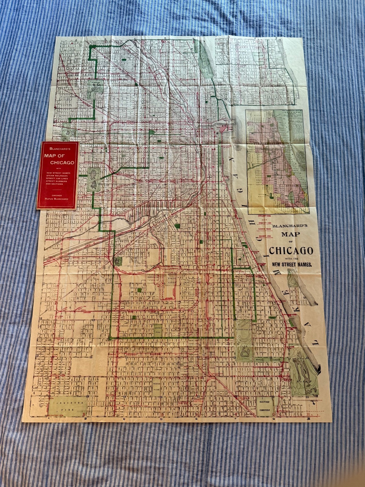 Blanchard's Map of Chicago 1890 - Vintage Folding Map with Origional ...