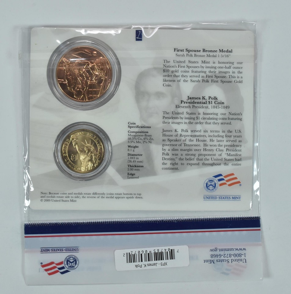 2009 Presidential $1 & First Spouse Medal Set - James K & Sarah Polk ...