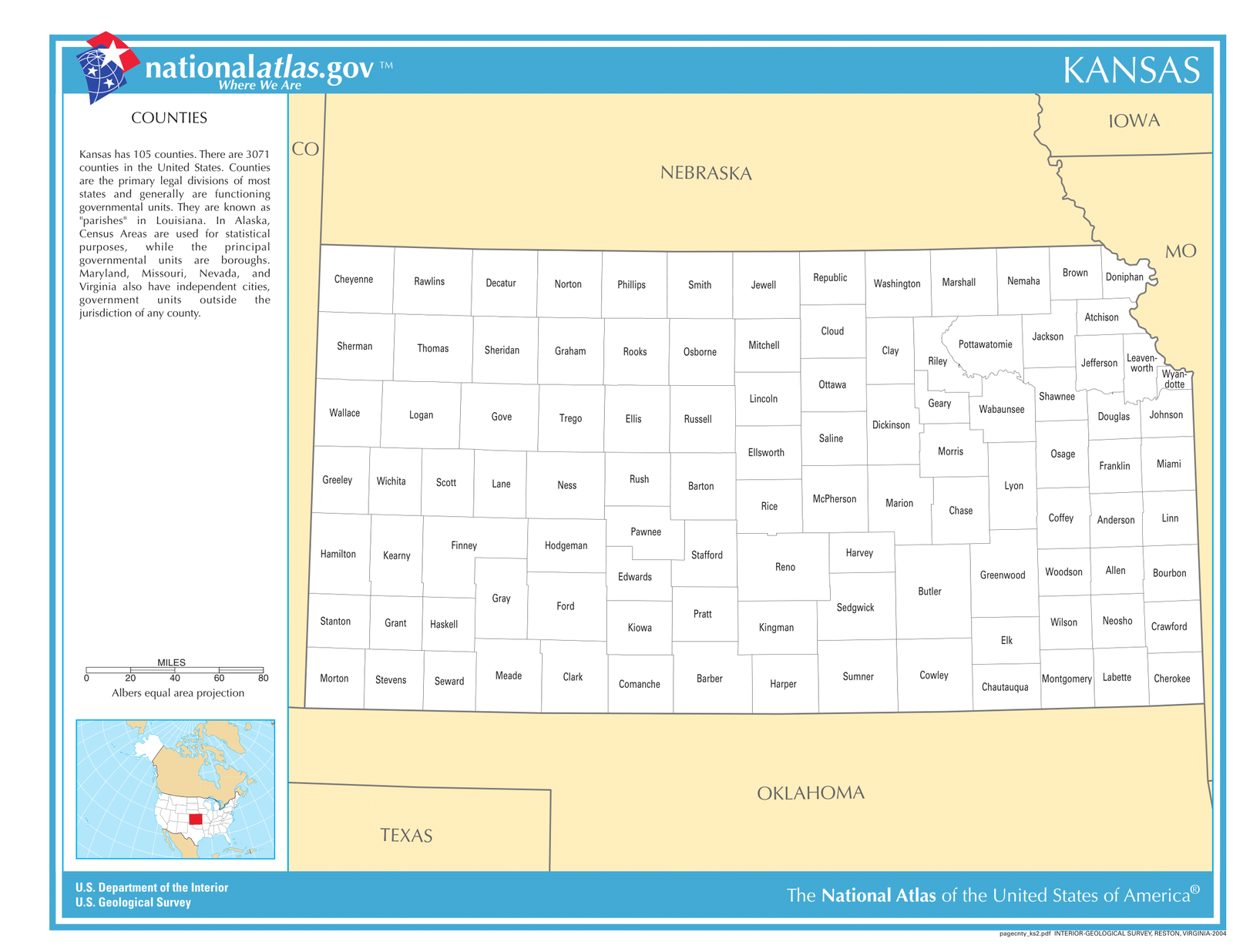 Kansas State Counties Laminated Wall Map | eBay