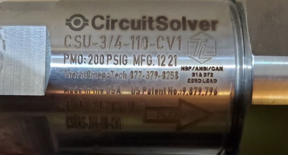 Circuit Solver thermomega tech csu-3/4-110-cv1 with 2 ball valves and ...
