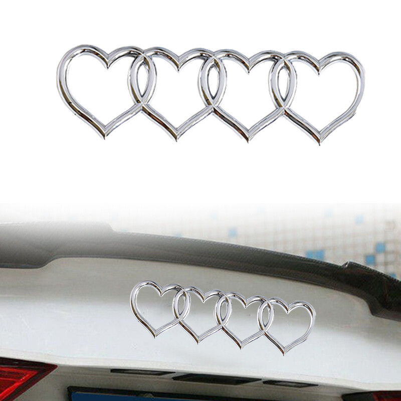 Love Silver Heart Rings Badge Logo Emblem Decor Sport Car Trunk Lid for ...