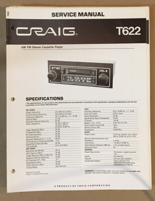 Craig Model T622 Car Stereo / Cassette Service Manual *Original* | eBay