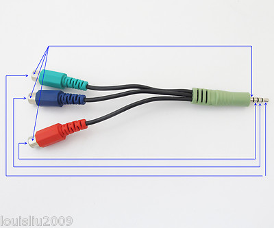 1pc 3.5mm 4 Pole Audio Male Plug To 3 RCA (Red/Blue/Green) Female Jack ...