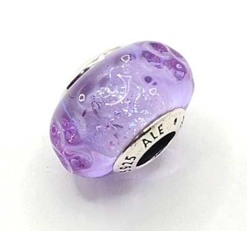 Authentic Pandora Wavy Lavender Murano Glass Charm 798875C00 Never Worn ...