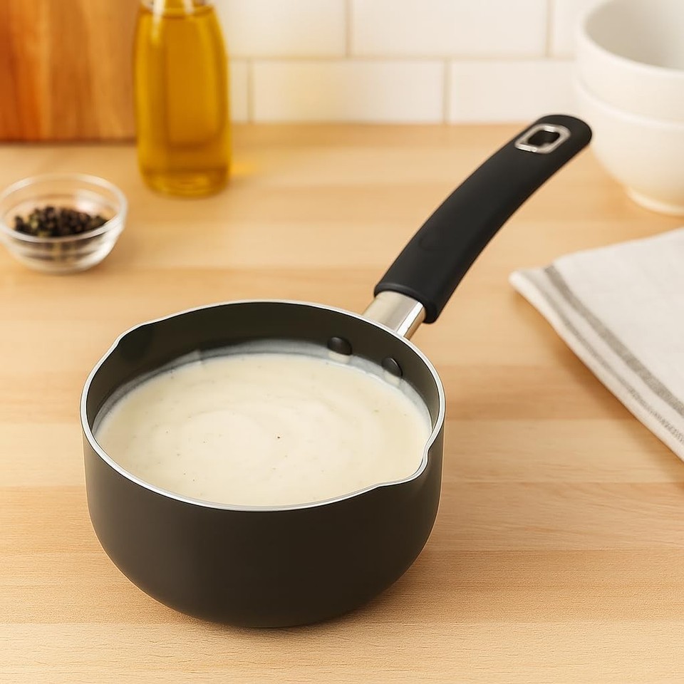 Non Stick Milk Pan with Soft Touch Handle Saucepan with Double Pouring ...